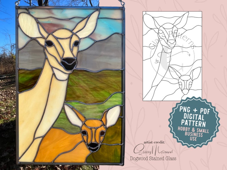 Doe & Fawn Stained Glass Pattern Digital Download Hunter Gifts Deer and ...