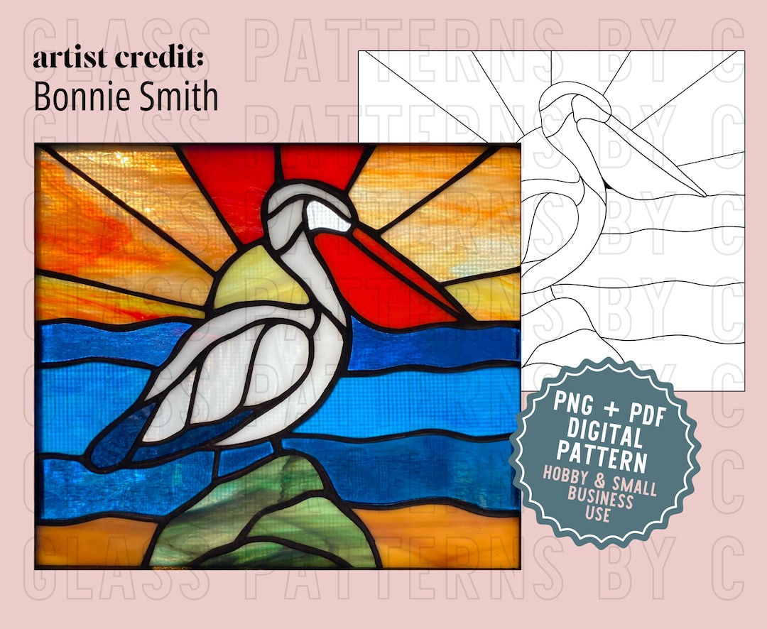 Pelican Sunset Stained Glass Pattern Digital Download PNG PDF Shore ...