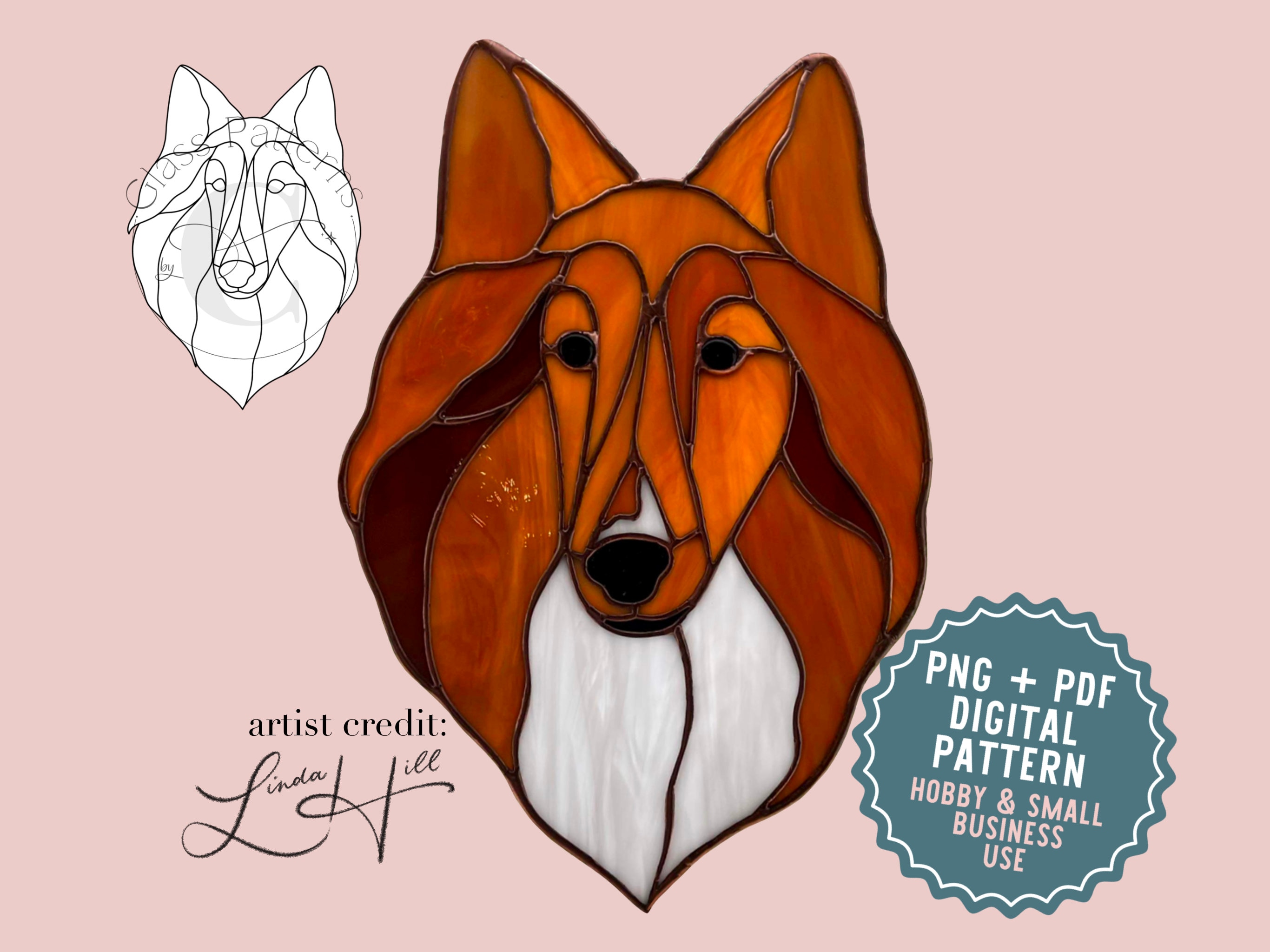 Collie Stained Glass Pattern Design Digital Download PNG PDF Glass ...