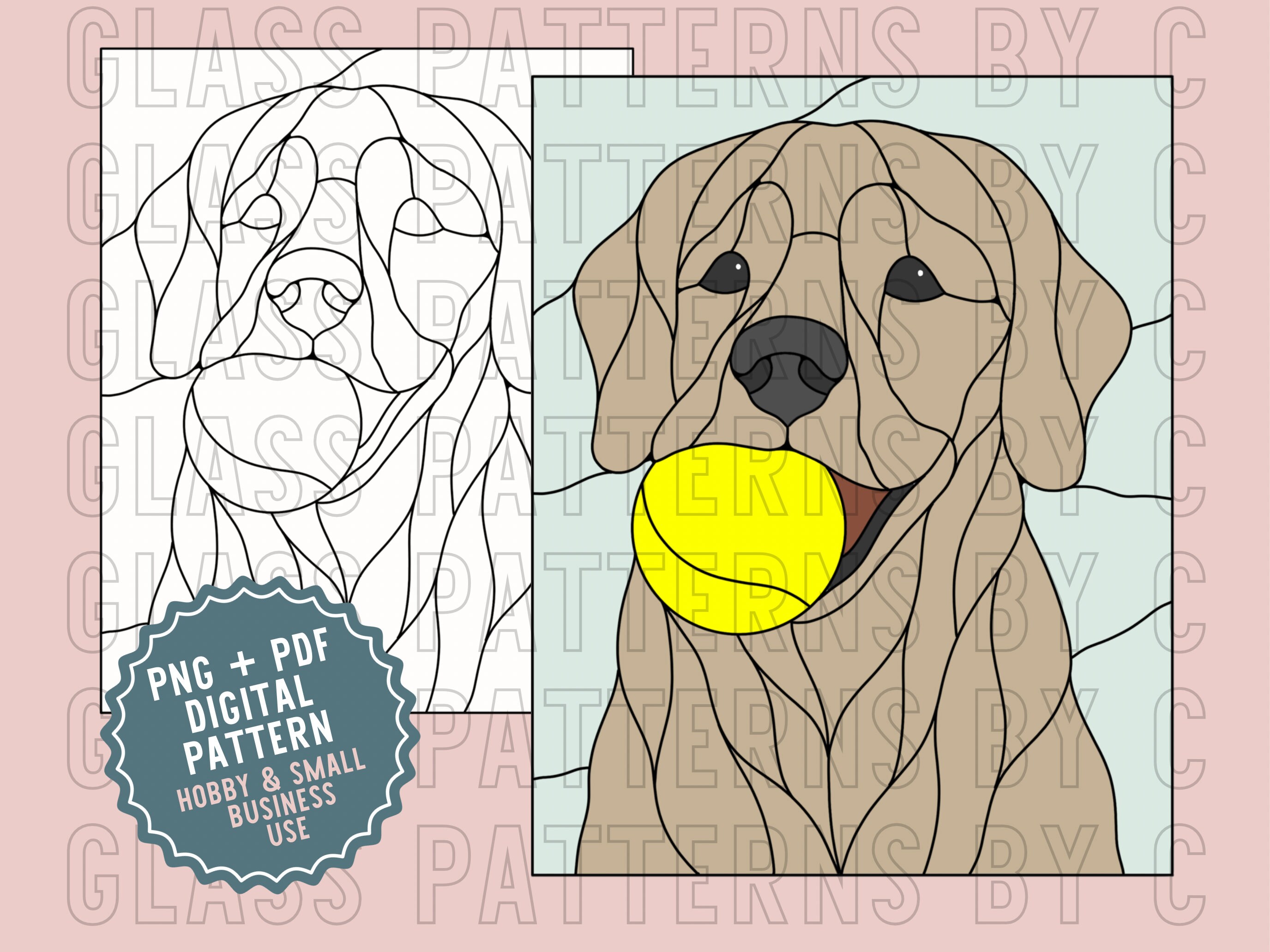 Golden Retriever Stained Glass Pattern Design Digital Download PNG PDF ...