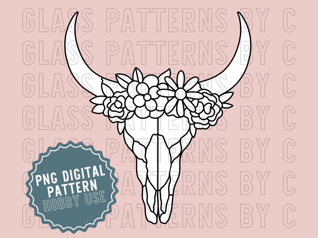 Floral Cow Skull Stained Glass Pattern Digital Download Glass Patterns ...