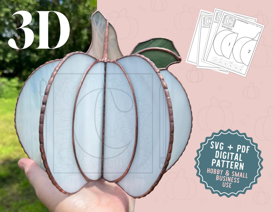 3D Pumpkin Large Stained Glass Pattern Digital Download SVG PDF Glass ...