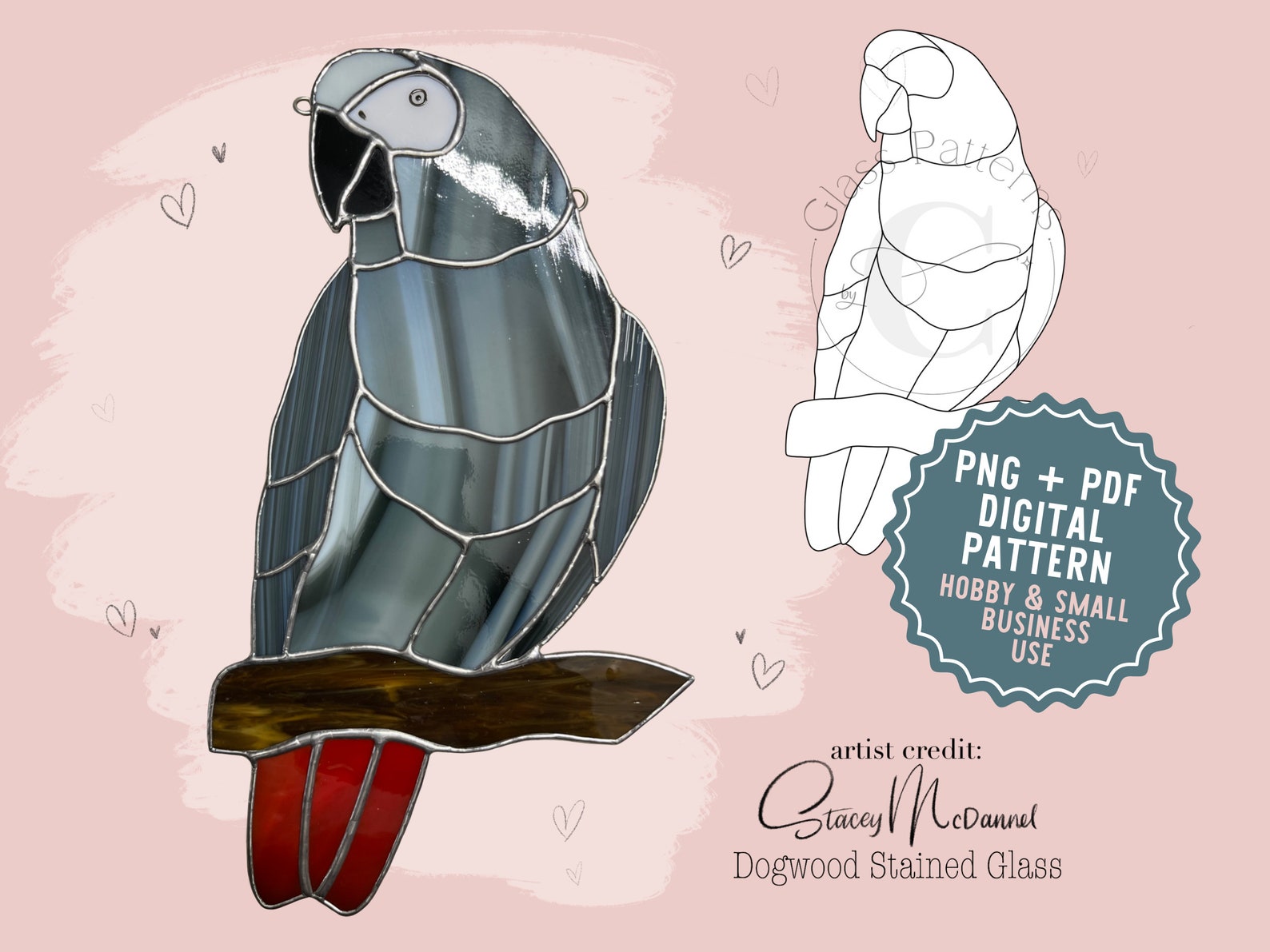 African Grey Parrot Stained Glass Pattern Digital Download Gray Bird ...