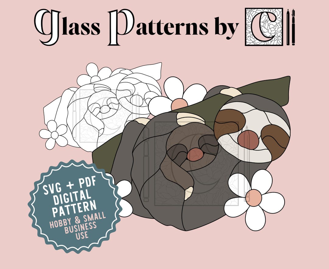 Sloth Baby Stained Glass Pattern Digital Download PDF SVG Sloths Glass ...
