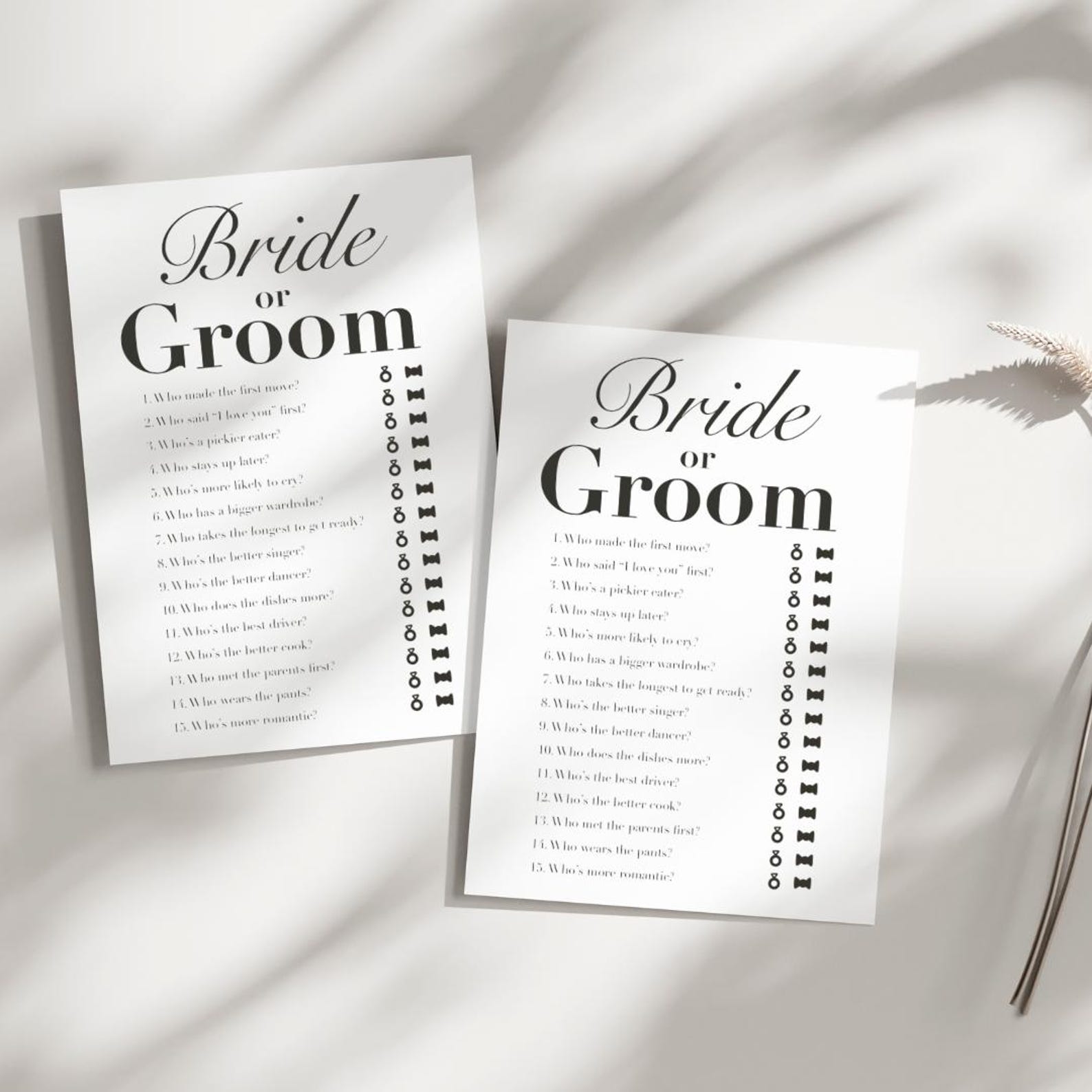 Bride or Groom Game Bridal Shower Game Bride or Groom Simple Design ...