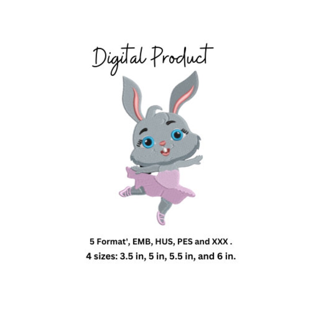 Ballerina Rabbit Embroidery Design. Dst Emb Hus Jef Pes - Etsy