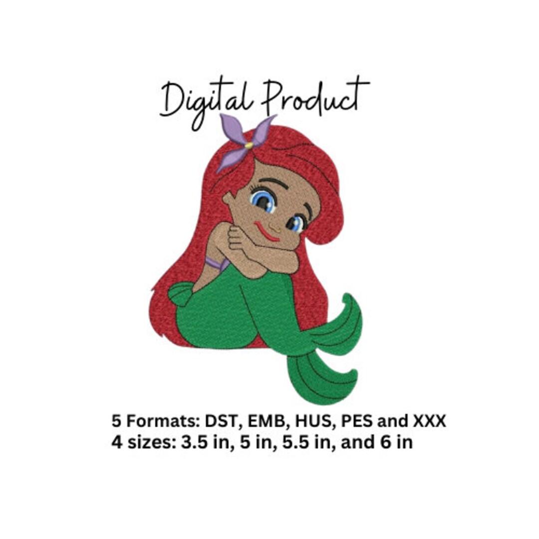 Baby Mermaid Embroidery Design. Dst Emb Hus Jef Pes Sew - Etsy