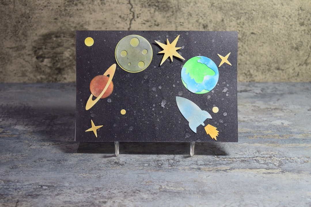 Space Themed Greetings Card - Black Card - Etsy