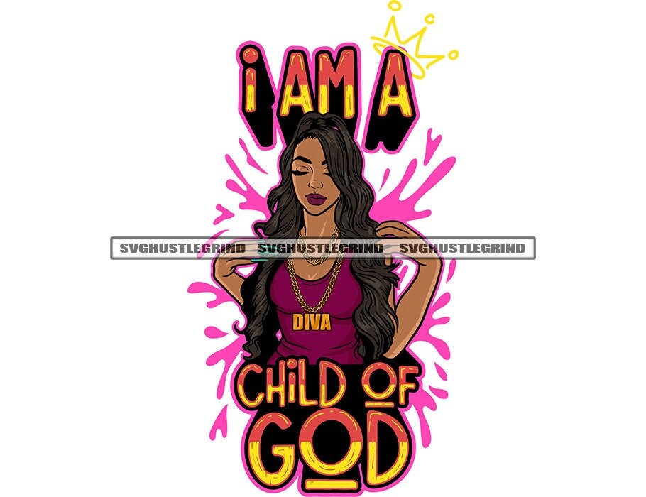 I Am A Child of God Black Female Diva Long Hair Purple Splash - Etsy