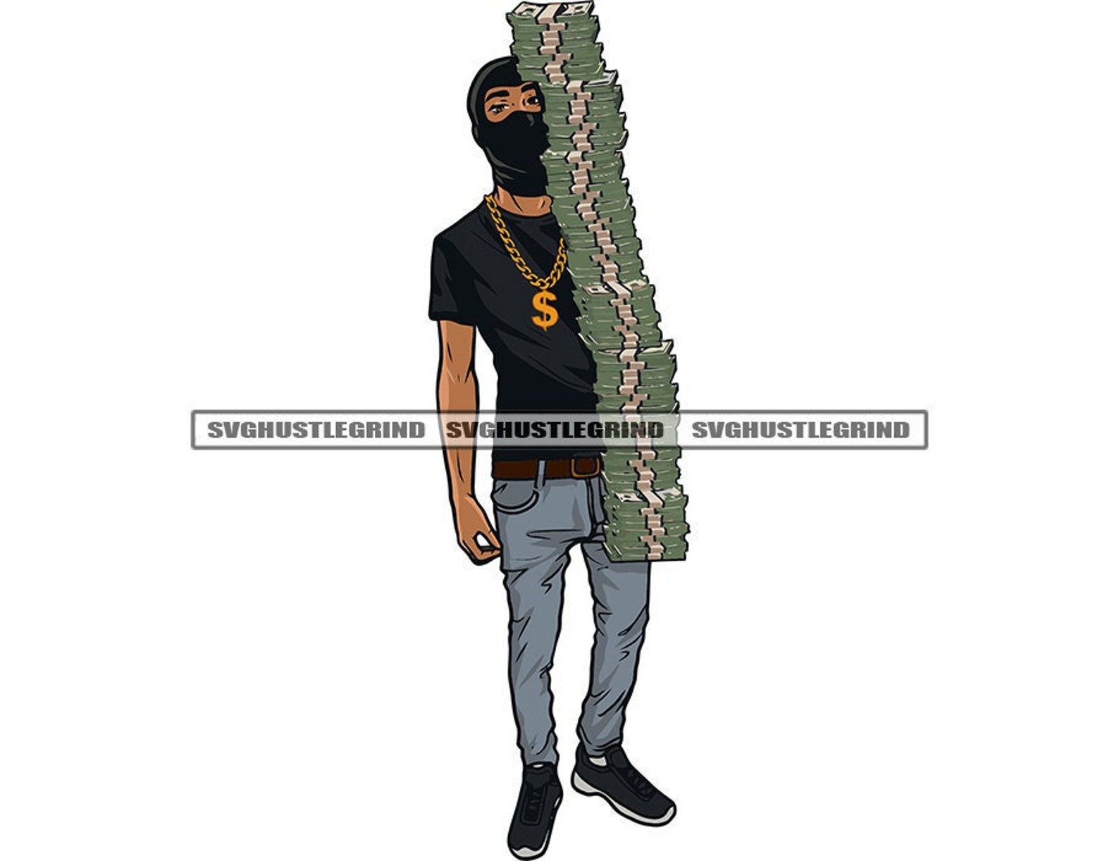 Young Black Thug Ski Mask Balaclava Tall Stack Cash Benjamins - Etsy