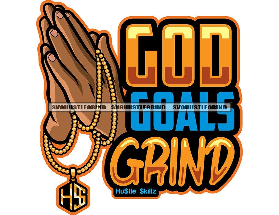 God Goals Grind Praying Hands Rosary Beads Emblem Medal Faith Peace ...