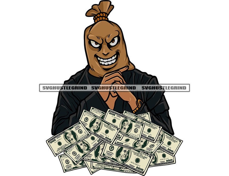 Male Bank Bag Head Character Evil Eyes Grin Stack Money - Etsy