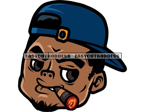 Black Man Smoking Cigar Herb Goatee Head Face Only Blue - Etsy