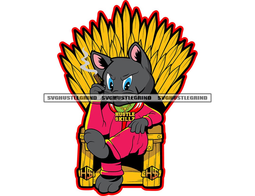 Scarface Gangster Cat Sitting Throne Smoking Cigar Wearing Pink Robe ...