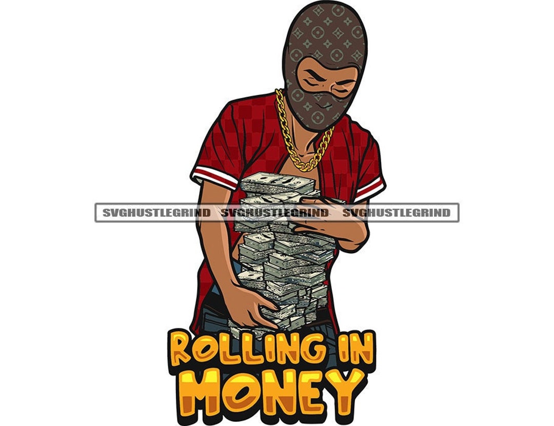 Young Black Thug Ski Mask Balaclava Rolling in Money Cash Benjamins ...