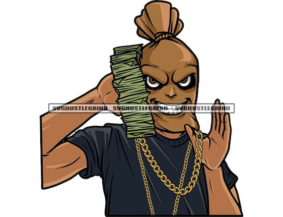 Bank Bag Head Black Man Holding Stack Cash Money Bank Benjamin - Etsy