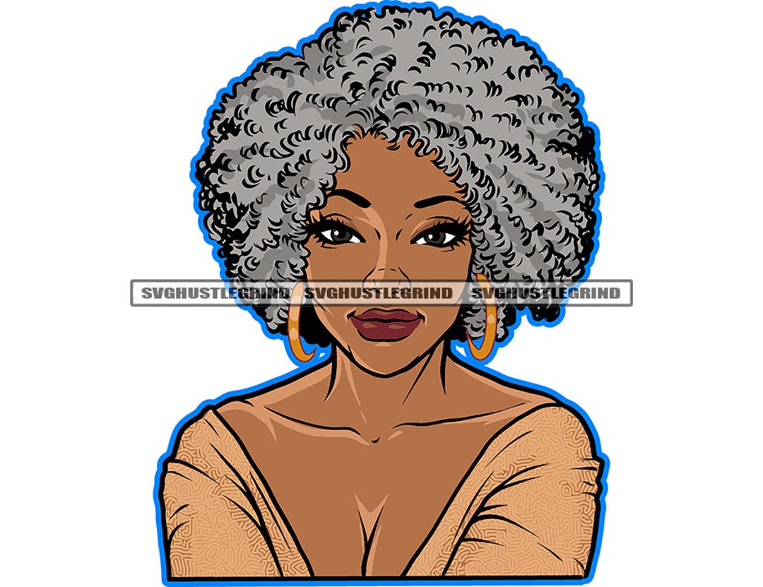 Black Woman Gray Dread Locs Headshot Draped Blush Top Earrings Sitting ...