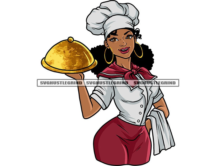 Black Female Cartoon Chefs Cooking