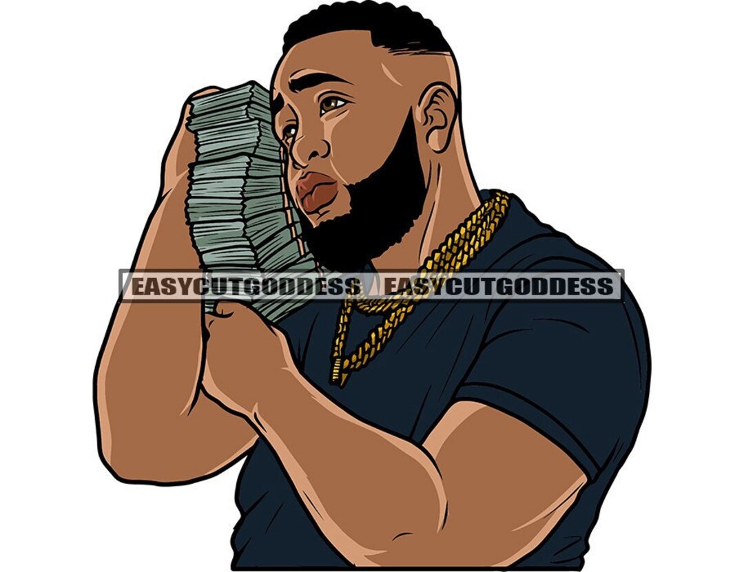 Black Man Beard Fade Holding Stack Cash Money Dollar Bills Currency ...