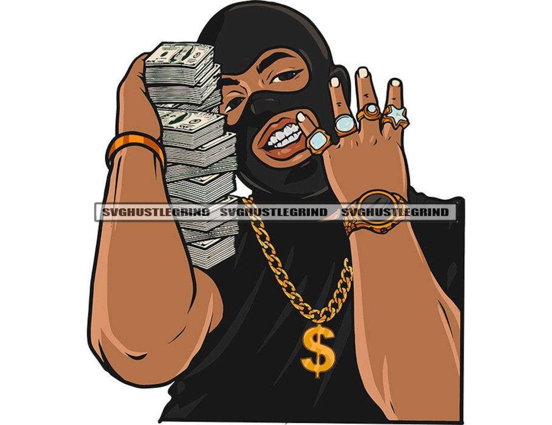 Black Thug Ski Mask Balaclava Grill Four Rings Watch Dollar Sign ...