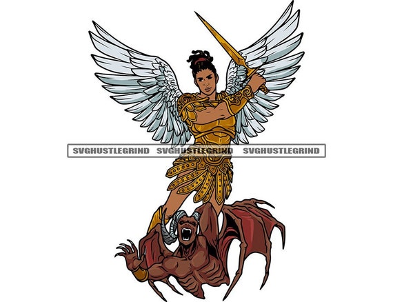 Fighting Male Angel Wings Gold Armor Sword Dreads Warrior - Etsy