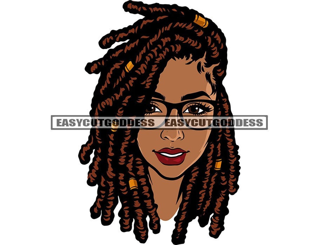 Black Woman Sister Dread Locs Face Head Only Eyeglasses Brown Eyes ...