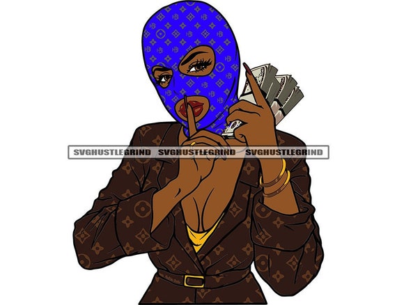 Gangster Black Woman Blue Ski Mask Holding Money Cash Dollar - Etsy