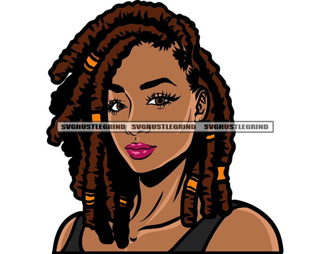 Black Woman Black Tank Dread Locs Gold Loc Bands Brown Eyes Head ...