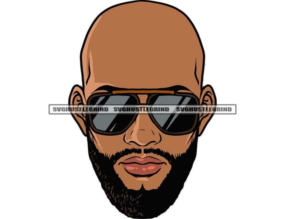 Bald Black Man Beard Wearing Sunglasses Head Only Portrait Etsy