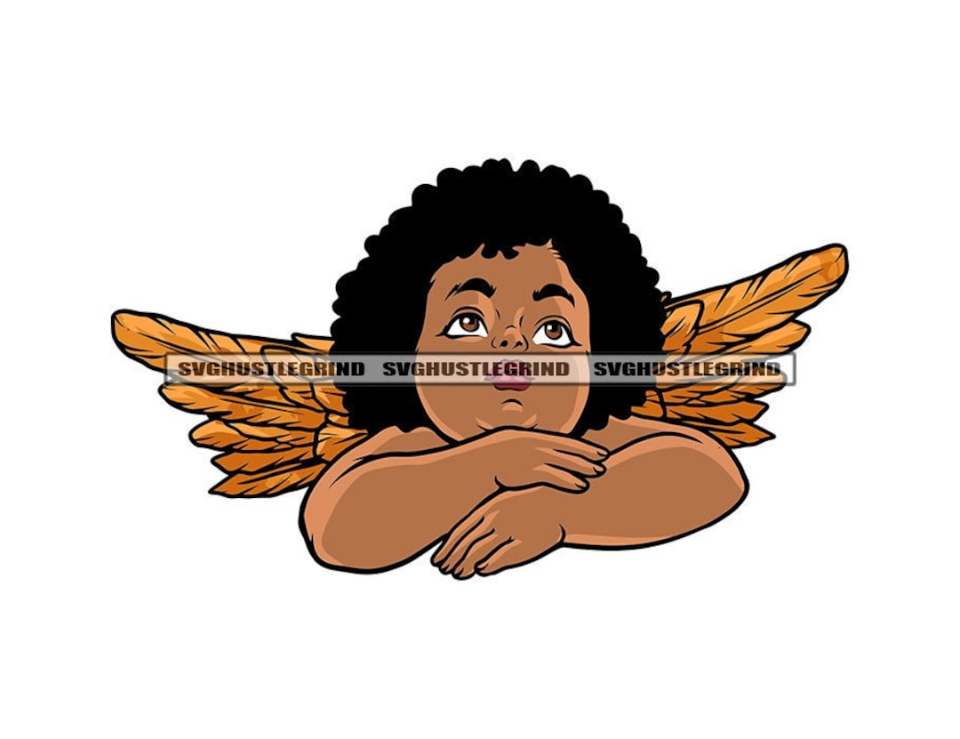 Chubby Black Baby Angel Cherub Gold Wings Afro Hair Head Wings Only ...