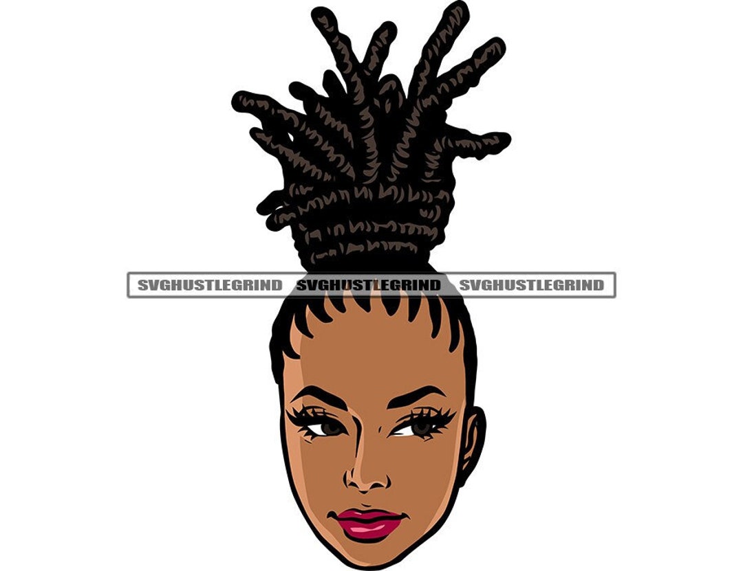 Black Woman Dreads Braids Head Face Only Brown Eyes Side Look Front ...