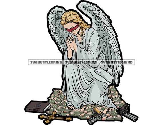 Angel Gangster Woman Praying Eyes Covered Weapons Money Stacks | Etsy
