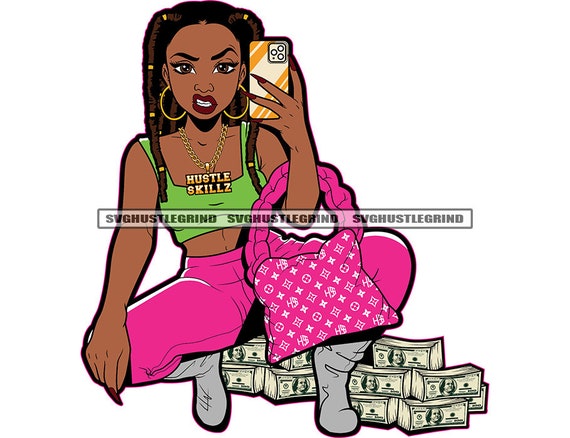 Sassy Black Woman Dreads Locs Cash Money Kneeling Pink Sweats | Etsy