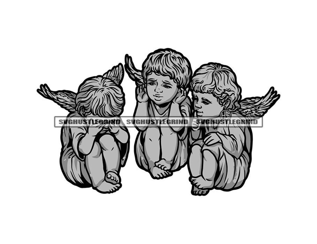 Three Cute Baby Boy Angels Wings Statues Fairy Hear No Evil See No Evil ...