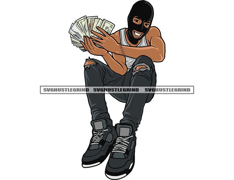 Gangster Style Black Man Ski Mask Ripped Torn Jeans Sitting - Etsy Canada