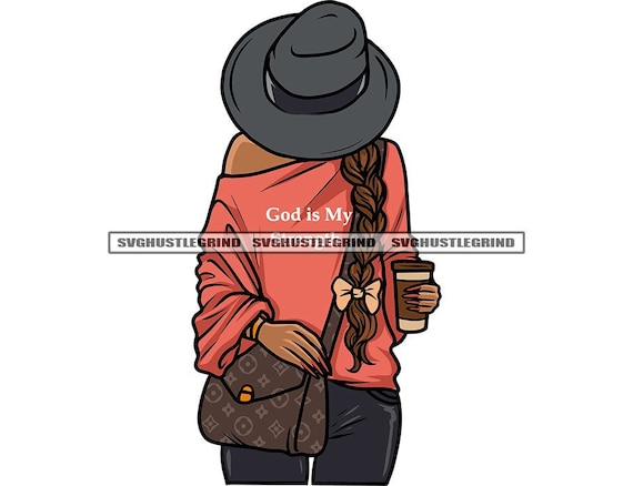 Black Woman Head Down Gray Hat Long Braid Pink off Shoulder - Etsy