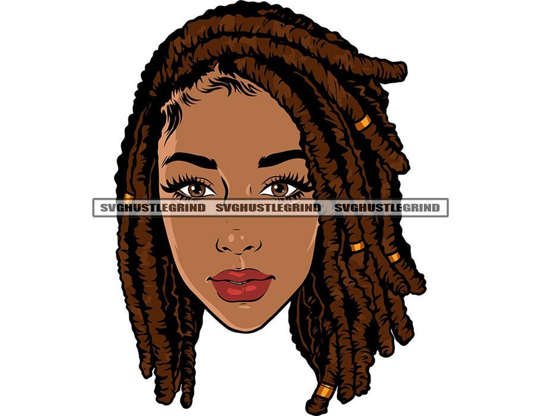Black Woman Dreads Sister Locs Gold Loc Bands Brown Eyes Head Face Only ...