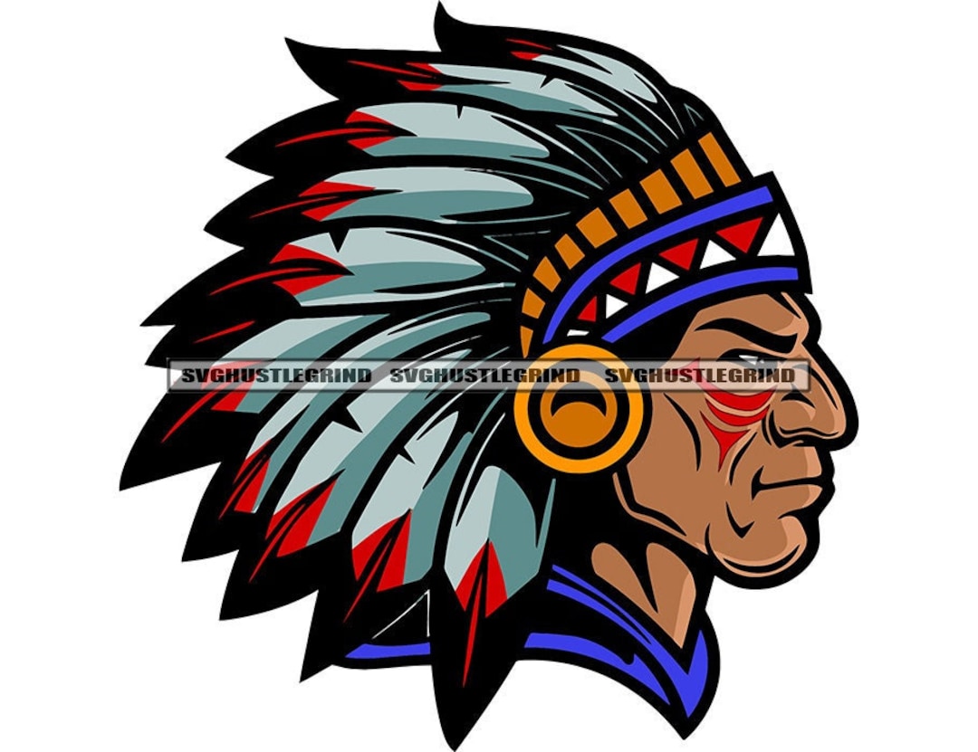 Native America Indian Chief War Bonnet Feathers Face Paint Warrior ...