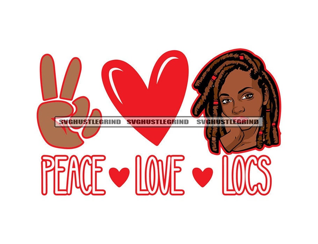 Peace Love Locs Brown Fingers Peace Sign Red Heart Black Woman - Etsy