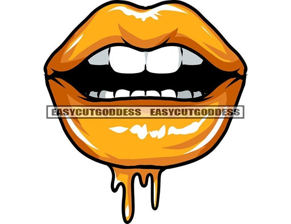 Big Wet Lips Gold Yellow Mouth White Teeth Dripping Bite Chew - Etsy