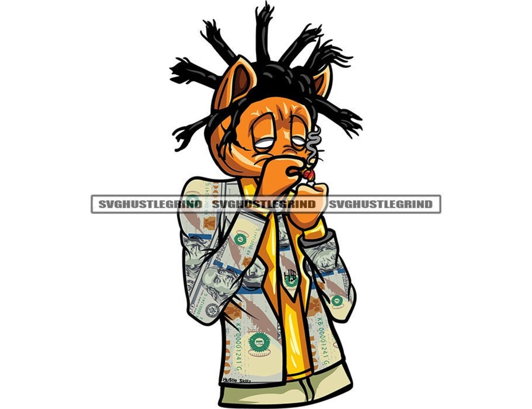 Gangster Cat Dread Locs Lighting Cigar Smoke Herb Wearing Jacket ...