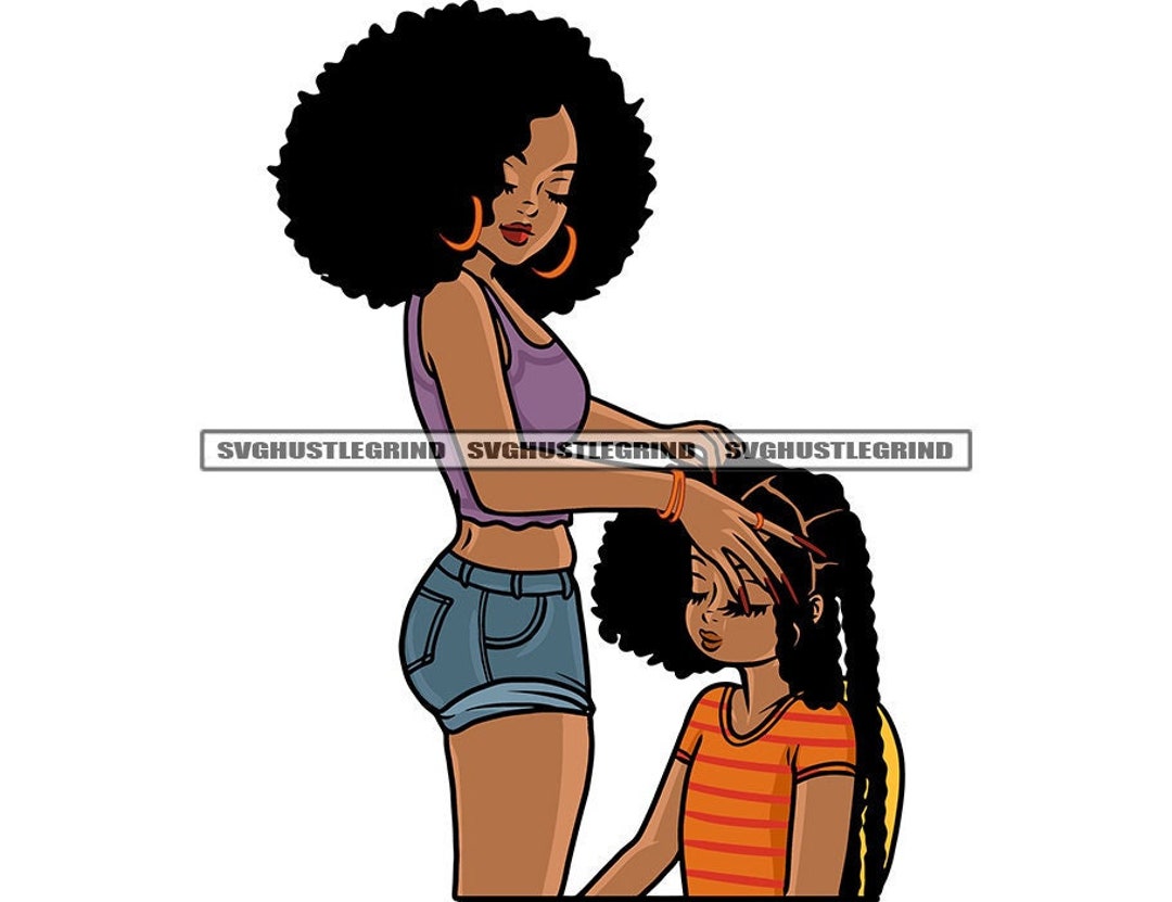 Mother Daughter Combing Braiding Hair Thick Braids Afro Natural Child ...