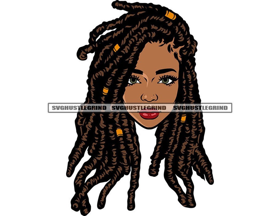 Black Woman Long Dread Locs Gold Loc Bands Head Only Green Eyes Facial ...