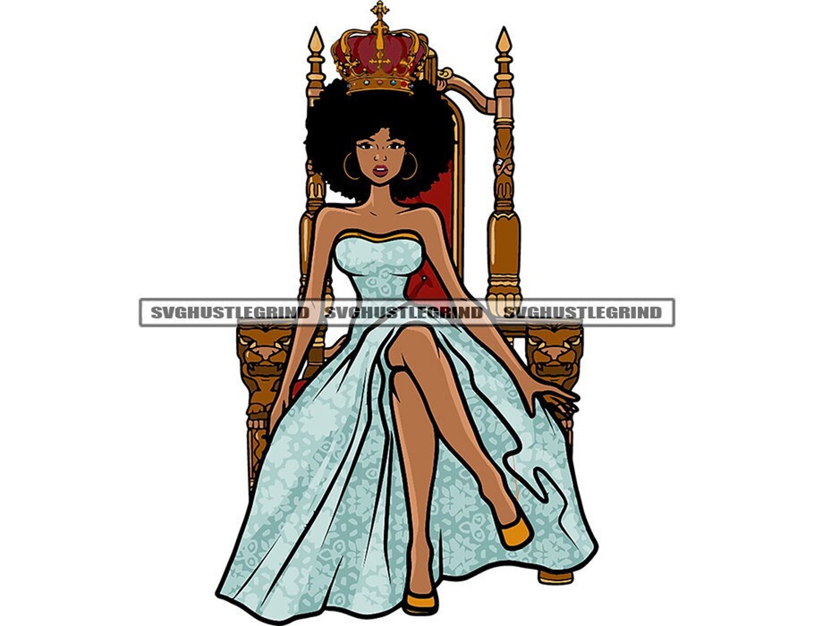 Black Queen Sitting Throne Jeweled Crown Blue Gown Split Dress - Etsy