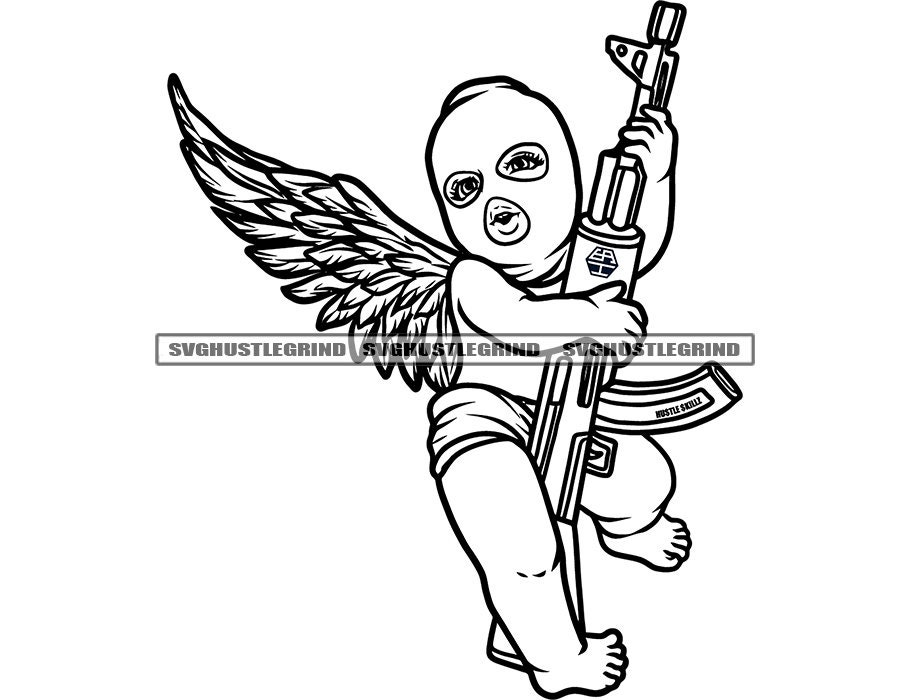 Baby Angel Holding Gun Weapon Wings Flying Cash Money Ski Mask - Etsy