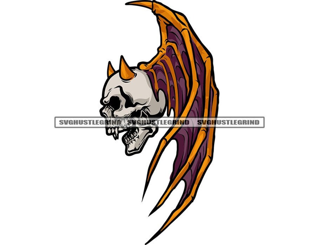 Skull Head Gold Wing Horns Evil Abstract One Wing Human Head - Etsy