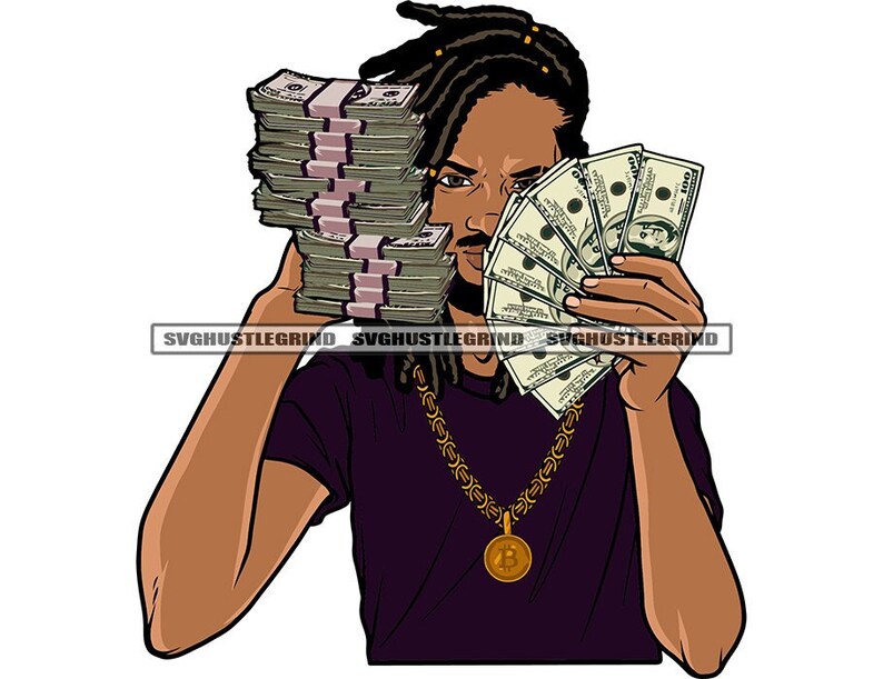 Black Man Gangster Dread Locs Beard Holding Cash Money Benjamins Black ...