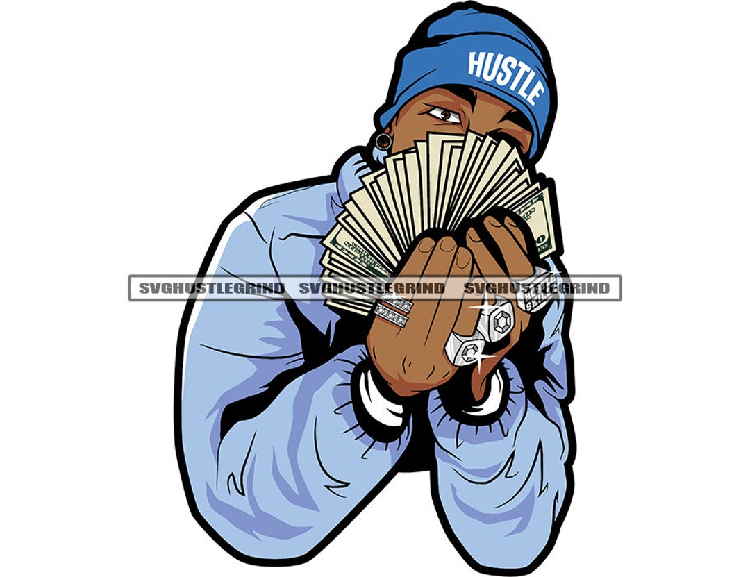 Gangster Man Wearing Winter Hat Bragging Showing Money Spread Hip Hop ...