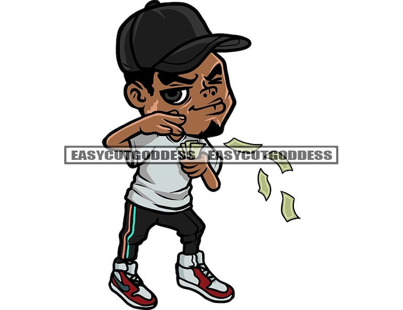 Black Man Money Tossing Dollar Bills Making Rain Baseball Cap Goatee ...