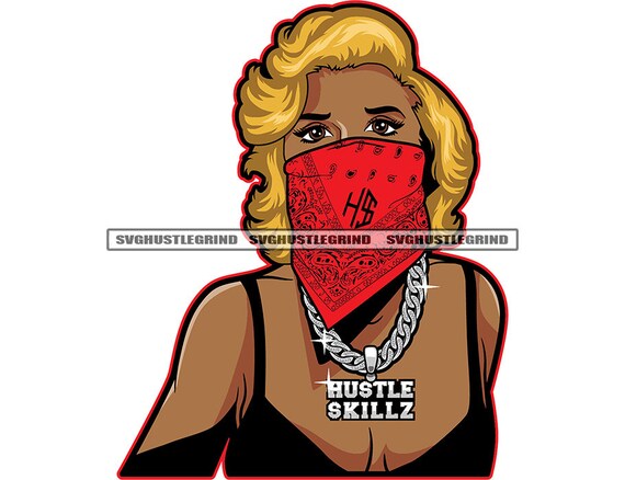 Blonde Gangster Woman Wearing Red Bandana Facemask Diamond - Etsy